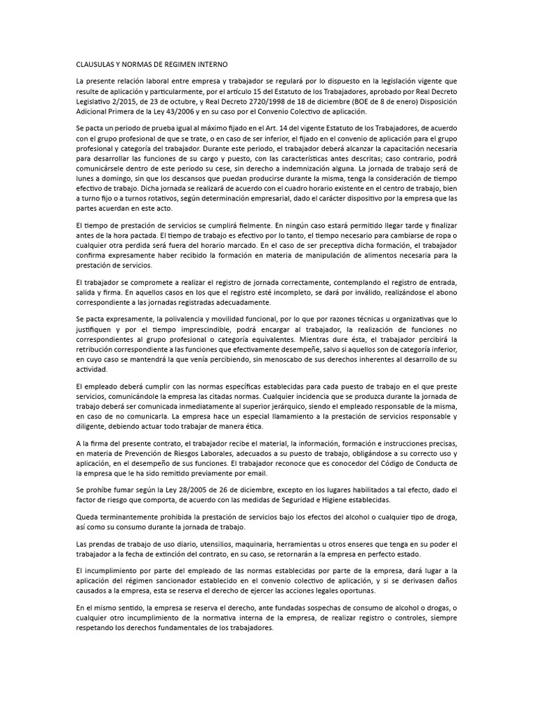 Clausulas y Normas... | PDF | Derecho laboral | Tiempo de trabajo