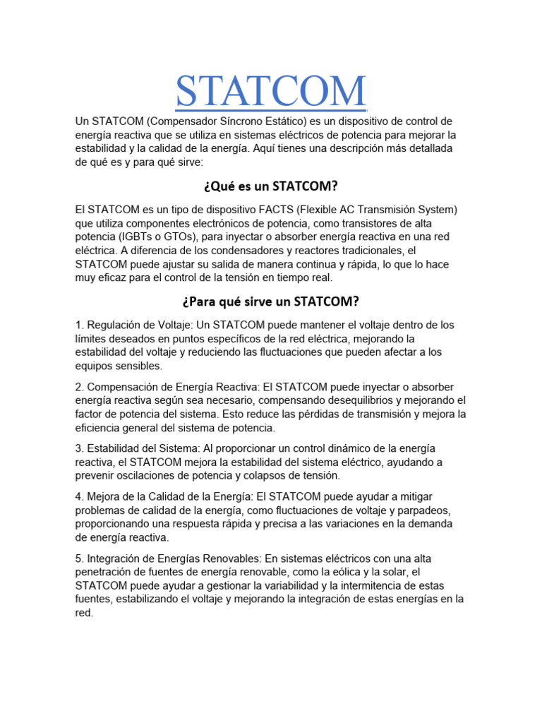 STATCOM | PDF | Ingenieria Eléctrica | Energia electrica