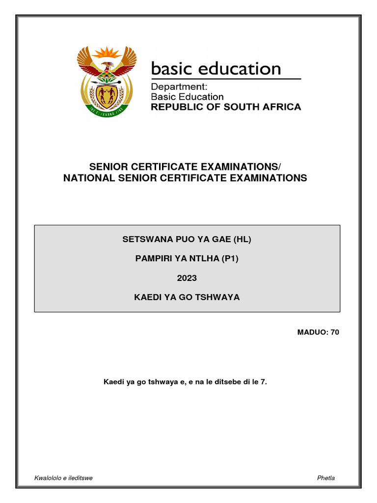 Setswana HL P1 May-June 2023 MG | PDF