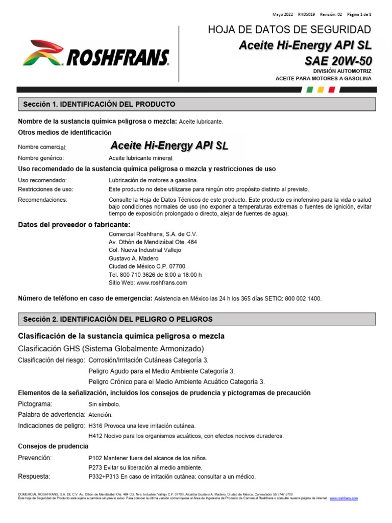 Hds Aceite Hidraulico | PDF | Agua | Lubricante