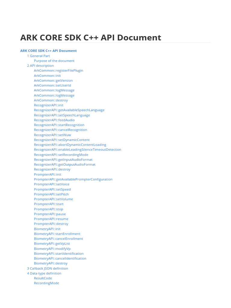 ARK CORE SDK C++ API Guide | PDF | Parameter (Computer Programming) | Computer Data