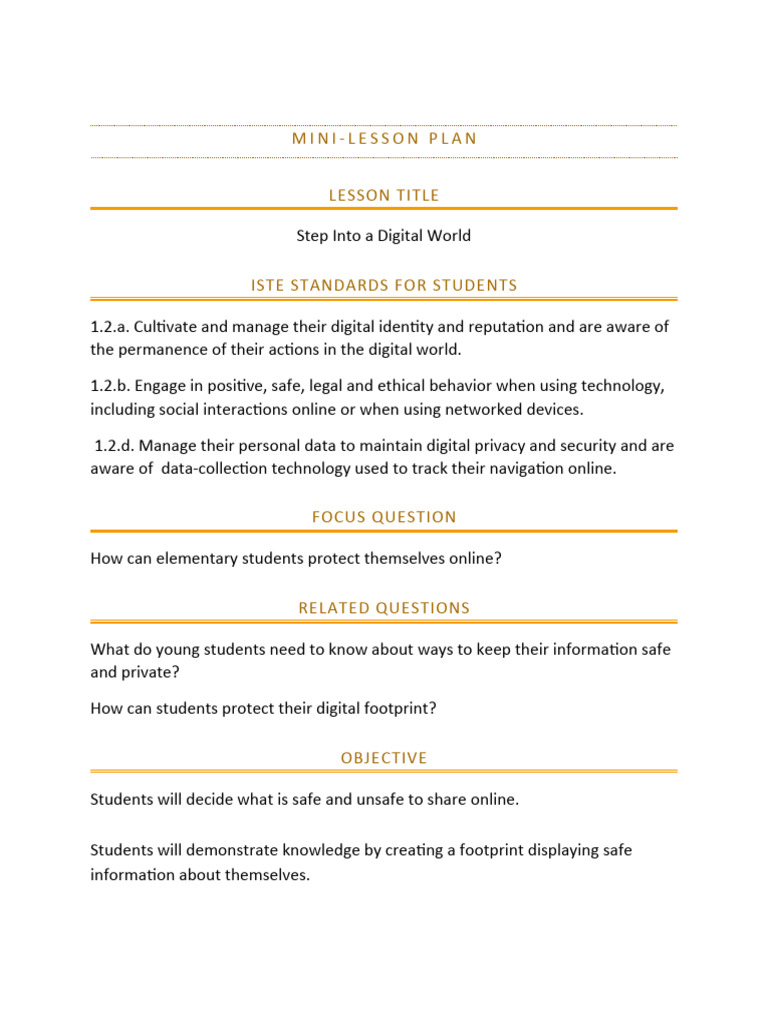 Marquez Mini Lesson 1 Step Into A Digital World Pdf Reputation Teachers