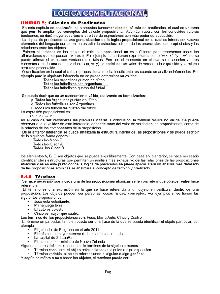 Introducción al Cálculo de Predicados | PDF | Métodos y materiales de ...