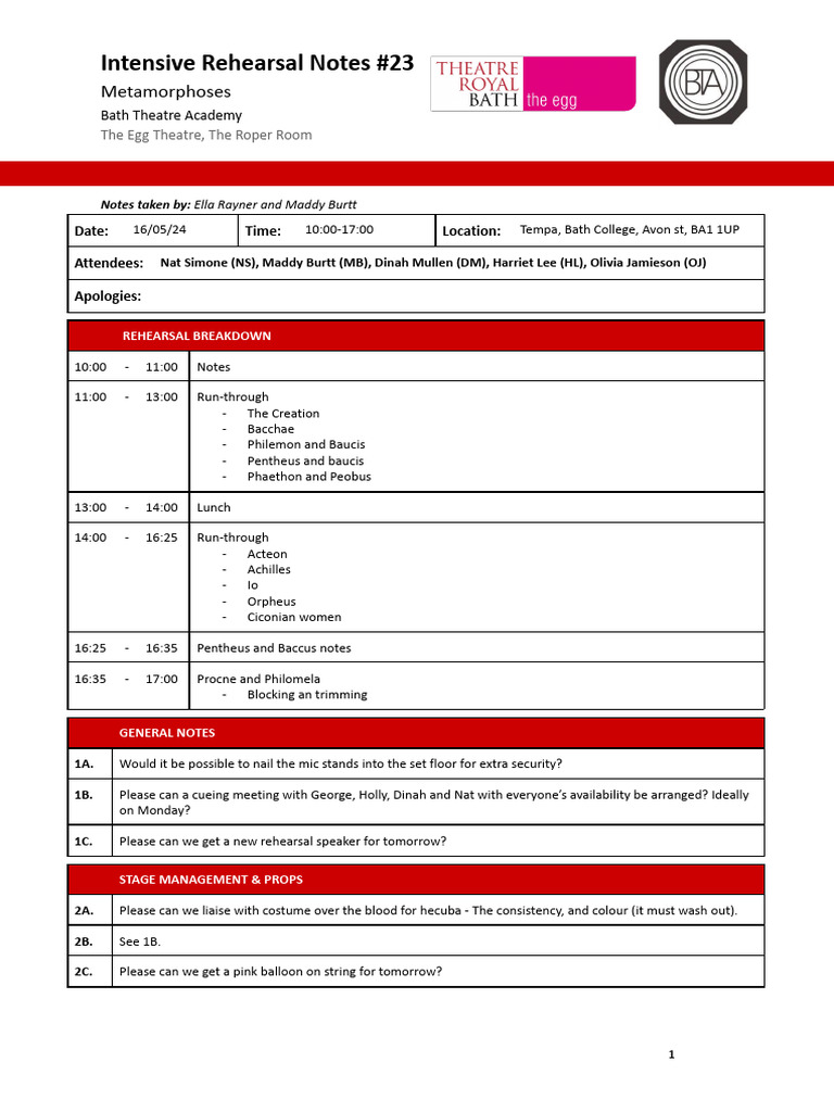 23 Meta Rehearsal Notes | PDF