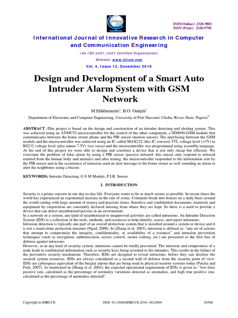 Design and Development of A Smart Auto Intruder Alarm System With GSM Network | PDF | Rectifier ...
