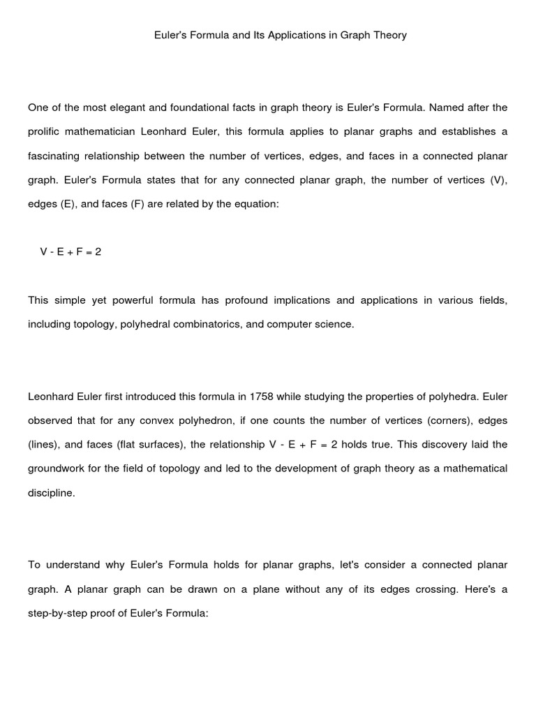 Eulers Formula Graph Theory | PDF