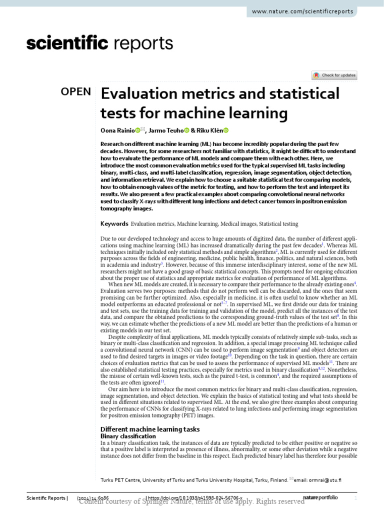 Evaluation Metrics and Statistical Tests For Machi | PDF | Receiver ...