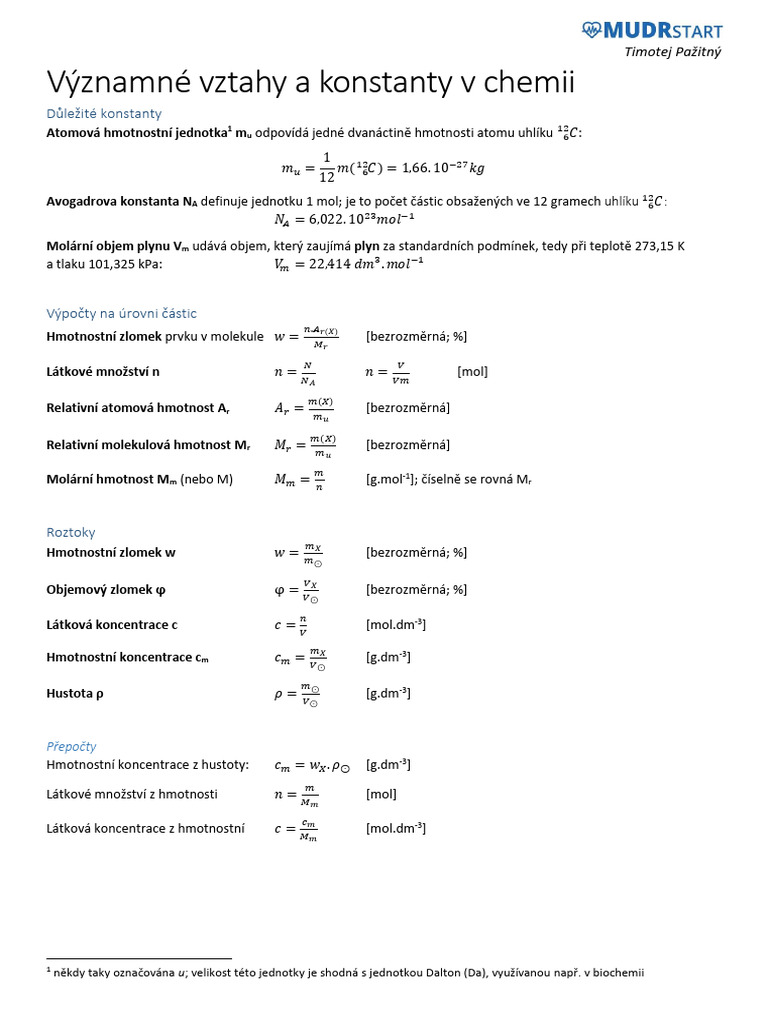 VÃ Znamnã© Vzorce A Konstanty | PDF