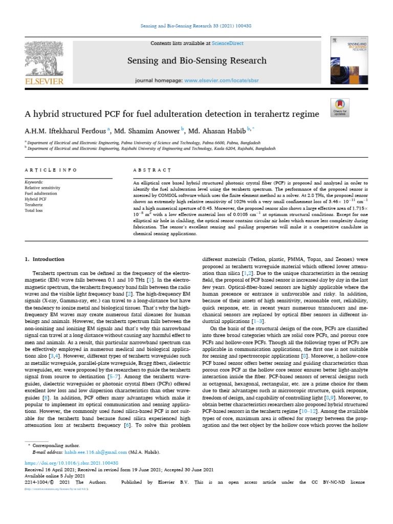 Ferdous 2021 | PDF | Optical Fiber | Terahertz Radiation