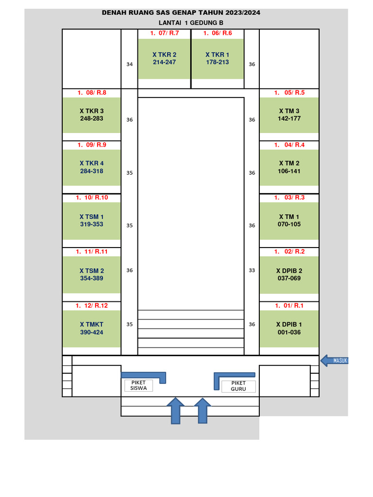 Denah Ruang SAS 2023/2024 Gedung B dan C | PDF | Teknologi & Rekayasa