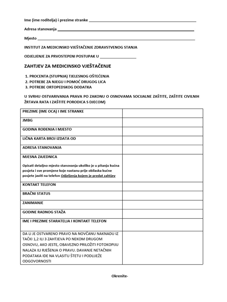 ZAHTJEV-ZA-MEDICINSKO-VJESTACENJE-NI-NOVI | PDF