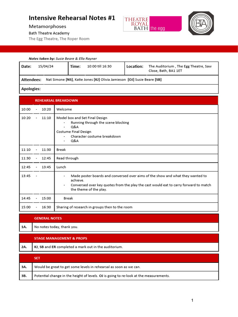 1 Rehearsal Notes 15 04 24 | PDF