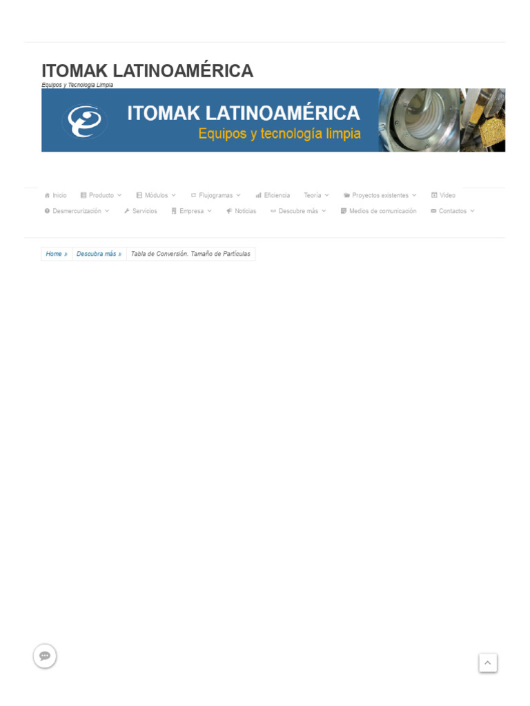 Tabla de Conversión. Tamaño de Partículas – ITOMAK LATINOAMÉRICA | PDF