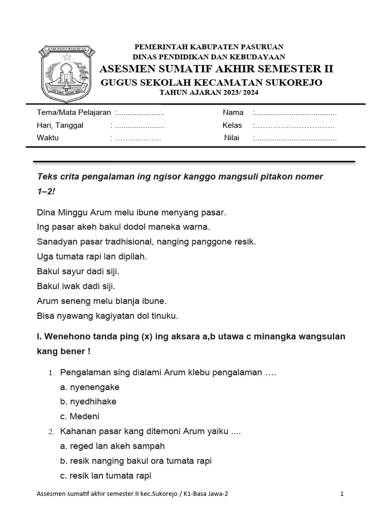 KOP SOAL ASAS 2 | PDF