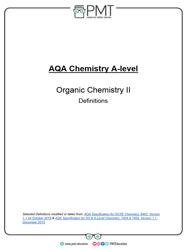 Definitions - Organic Chemistry II - AQA Chemistry a-level | Download Free PDF | Proton Nuclear ...