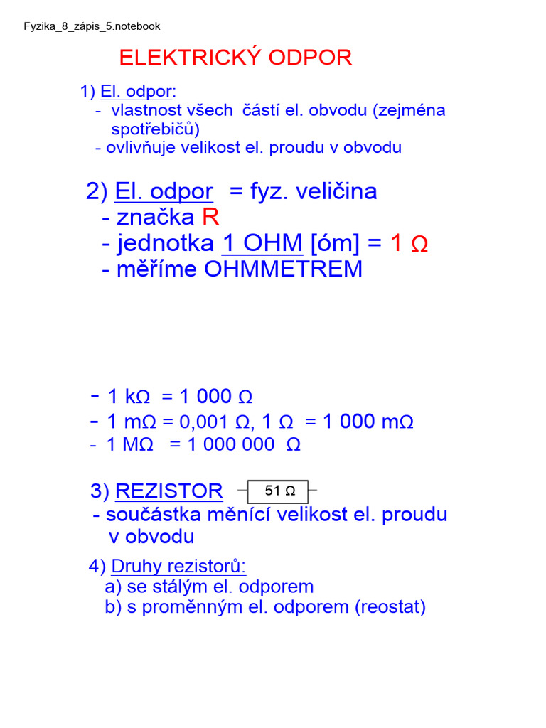 Fyzika 8 Zápis 5 | PDF