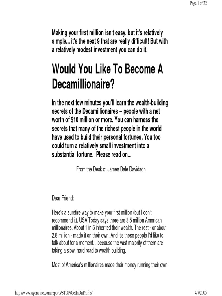 Would You Like To Become A Decamillionaire? | PDF | Bottled Water ...