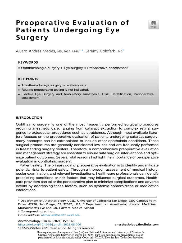 Preoperativeevaluationof Patientsundergoingeye Surgery: Alvaro Andres ...