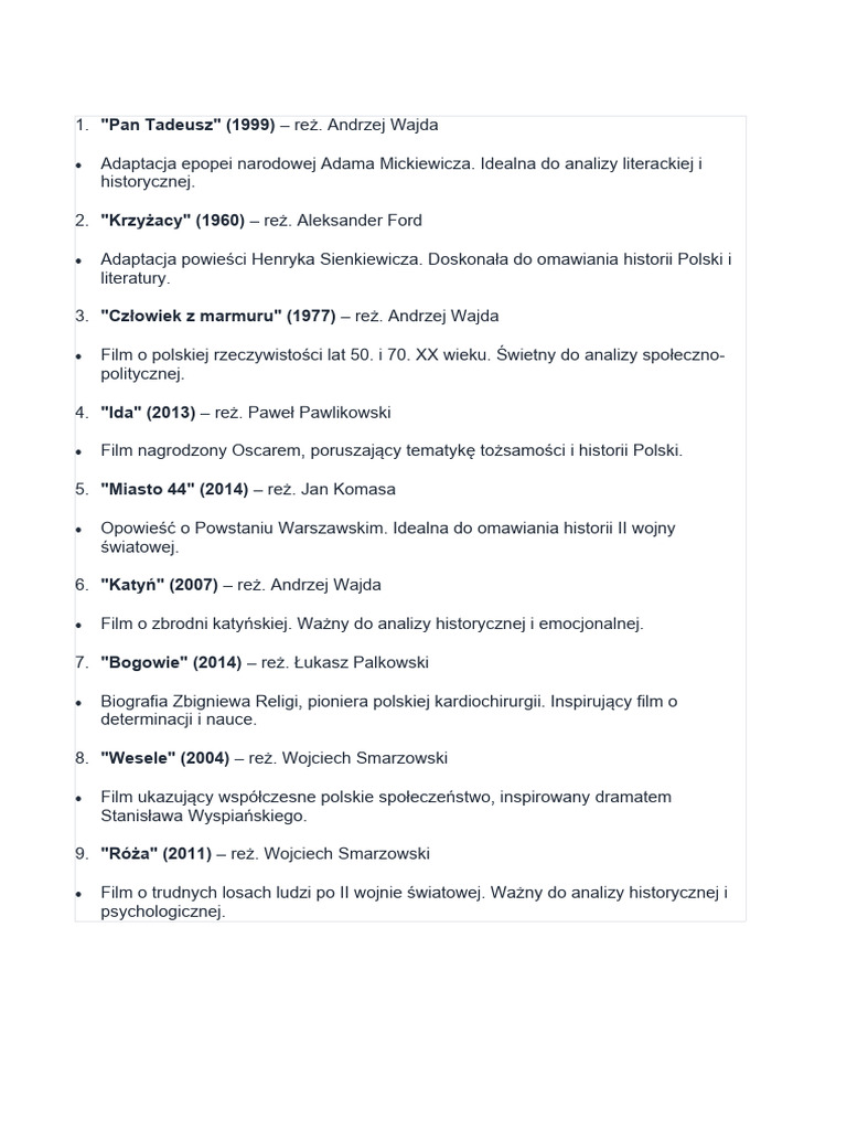 Lista Filmów Idealnych Na Język Polski | PDF