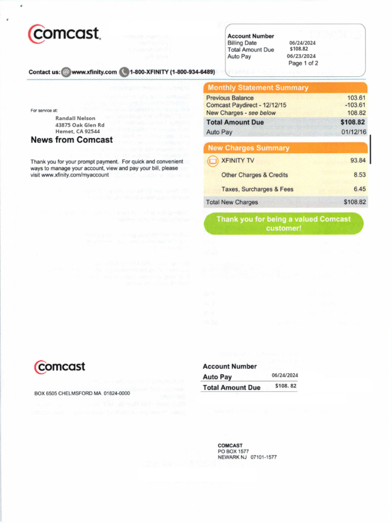 Xfinity Bill Template | PDF | Fee | Payments