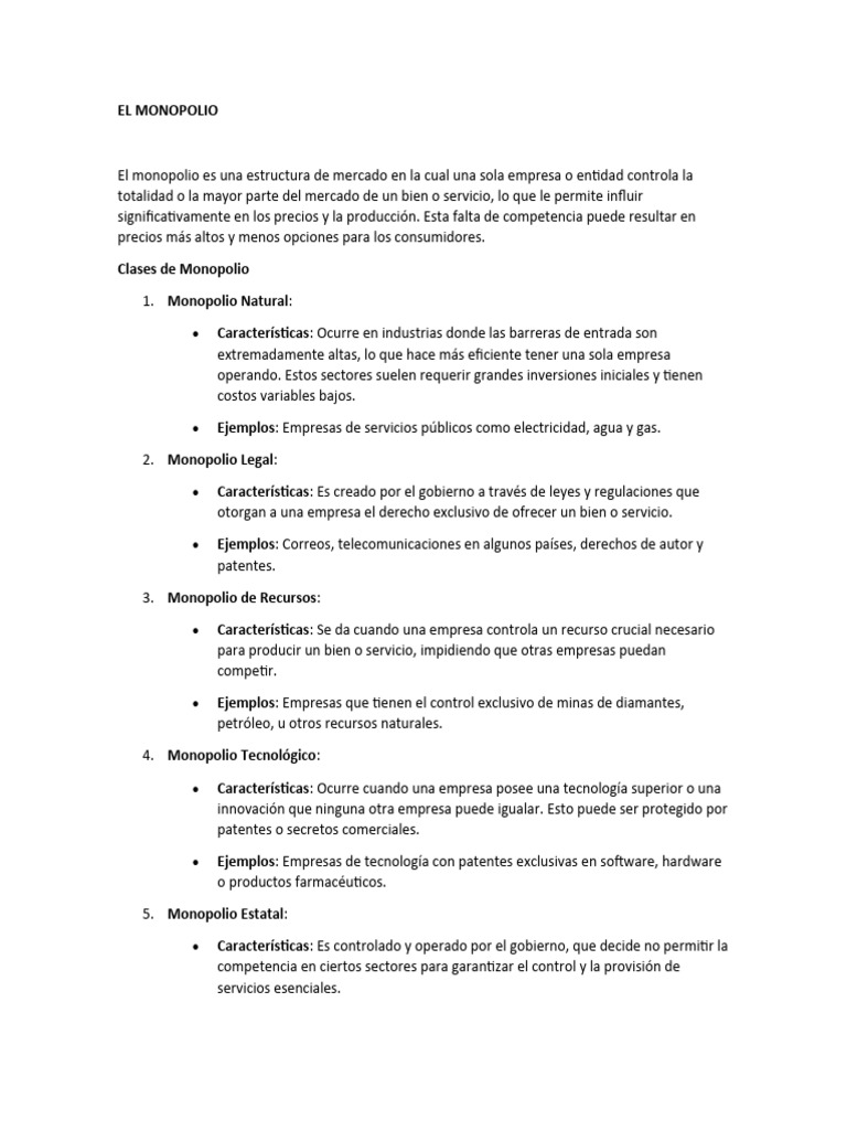 EL MONOPOLIO | PDF | Monopolio | Mercado (economía)