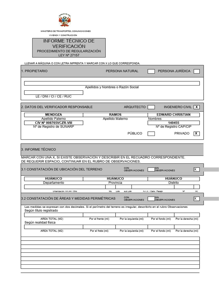 3° Informe Tecnico de Verificación Sunarp | PDF