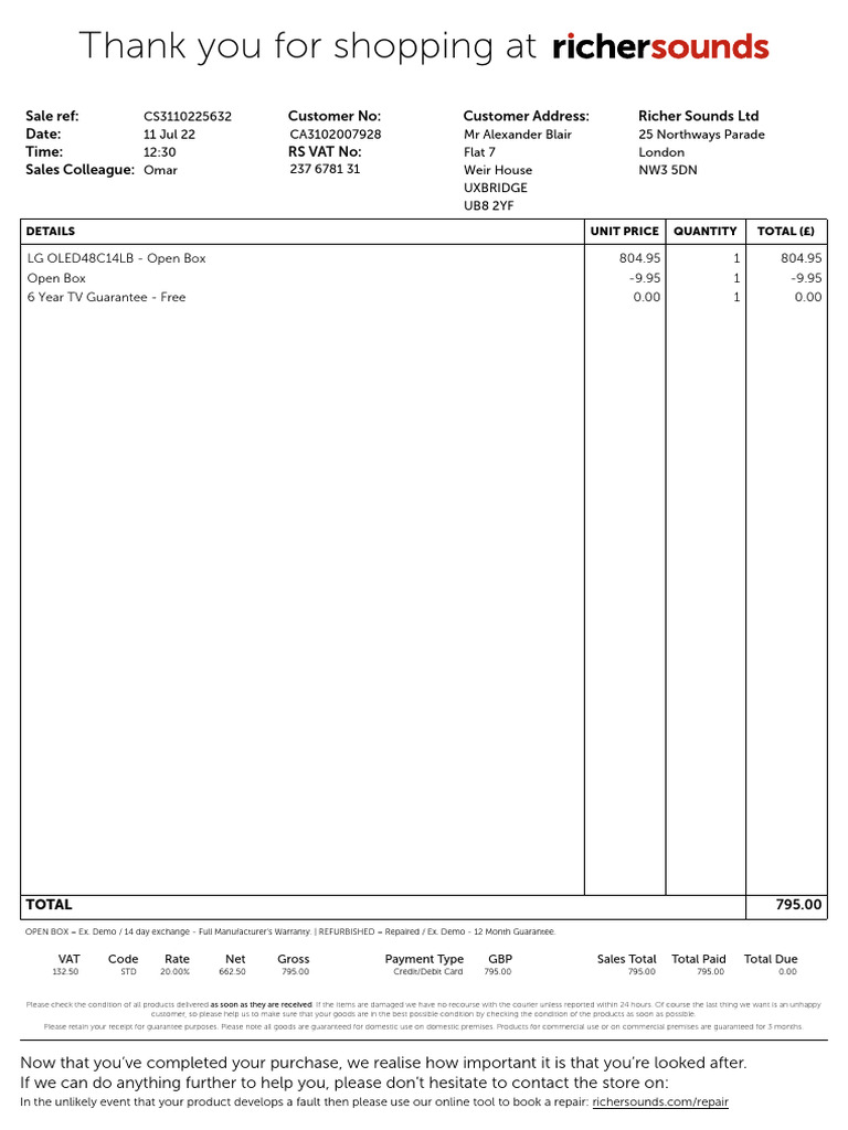 Richer Sounds Purchase Receipt Details | PDF | Value Added Tax | Economies