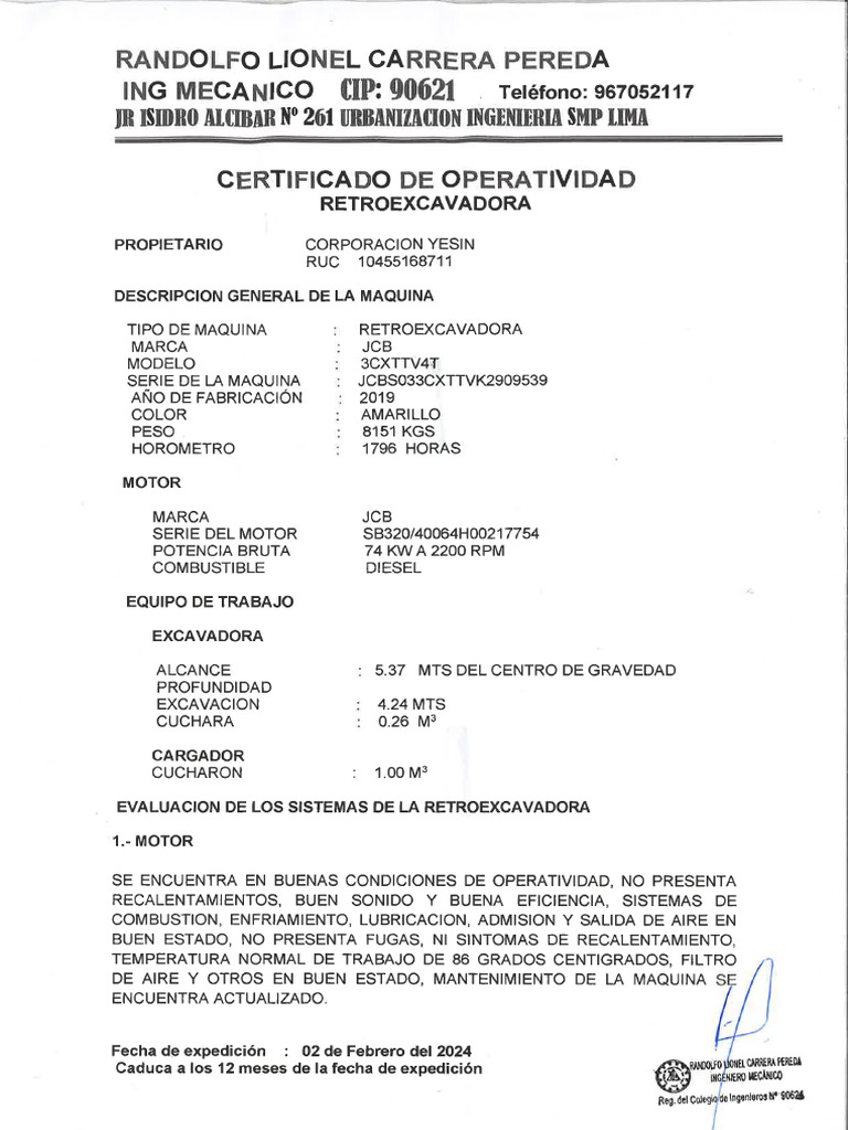 Certificado de Operatividad | PDF