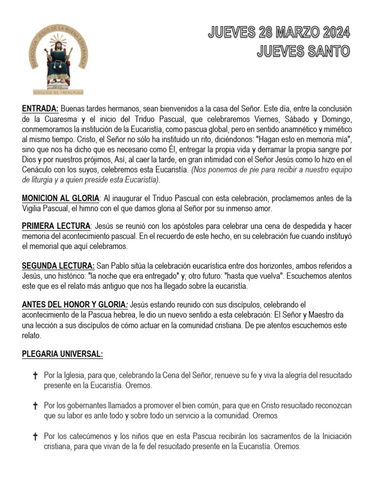 Monicion Jueves Santo | PDF | eucaristía | Pascua de Resurrección