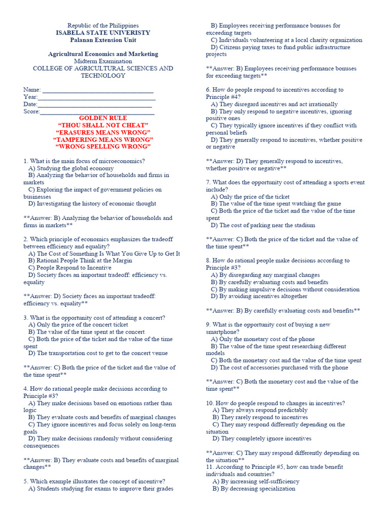 Agricultural Economics Midterm Exam | PDF | Supply And Demand | Supply (Economics)