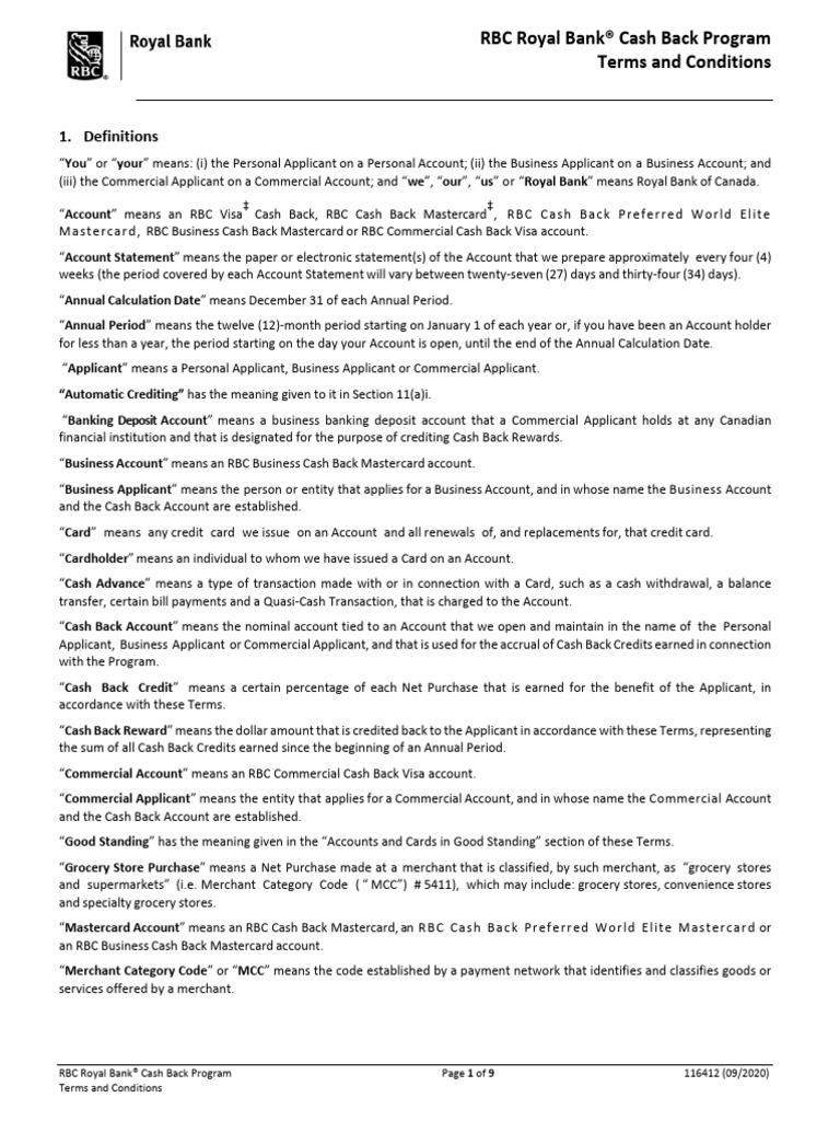 RBC Cash Back Program Terms & Conditions | PDF | Credit Card | Cash