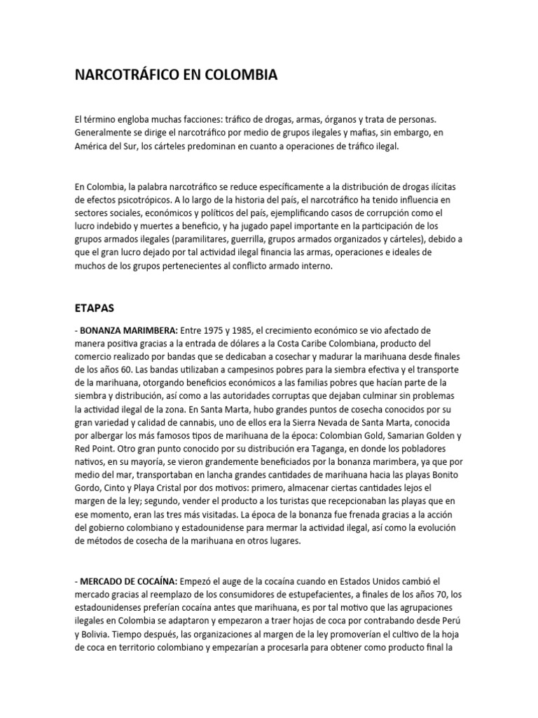 Narcotráfico En Colombia Pdf Comercio Ilegal De Drogas Colombia
