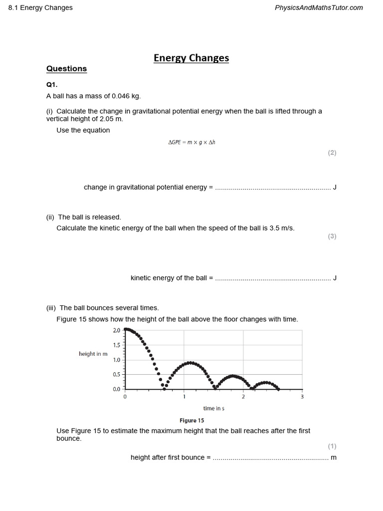 8.1 Energy Changes | PDF | Potential Energy | Mass