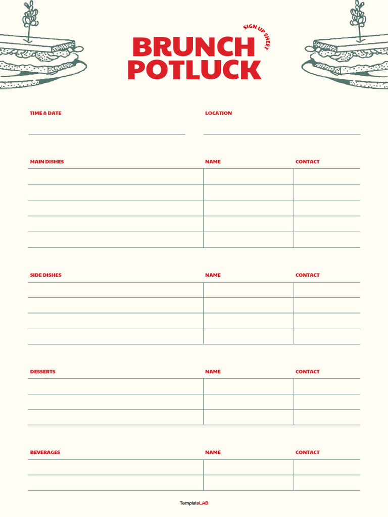 Brunch Potluck Sign-Up Sheet | PDF