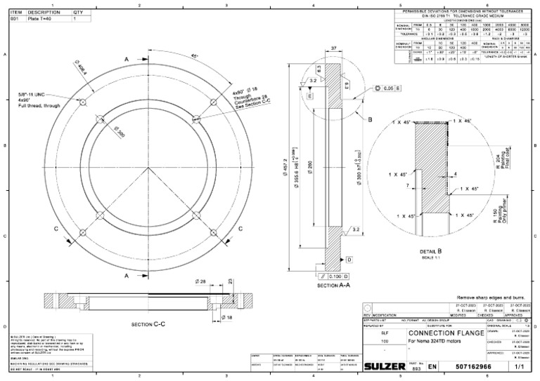 Connection Flange: Description QTY | PDF | Engineering Tolerance ...