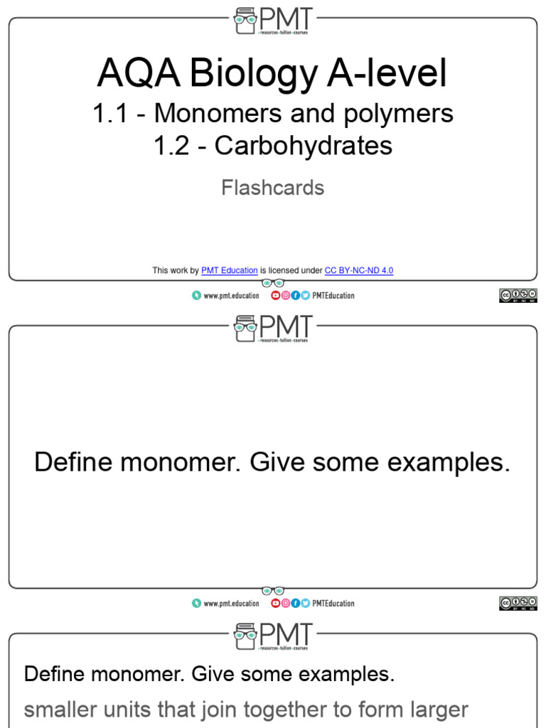 Flashcards - Topic 1.1 Monomers and Polymers + 1.2 Carbohydrates - AQA ...