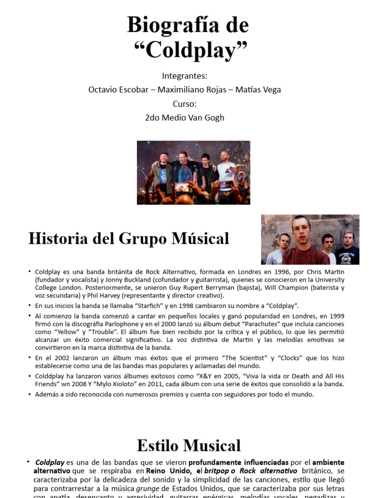 Coldplay PPT Final | PDF | La música rock | Canciones escritas