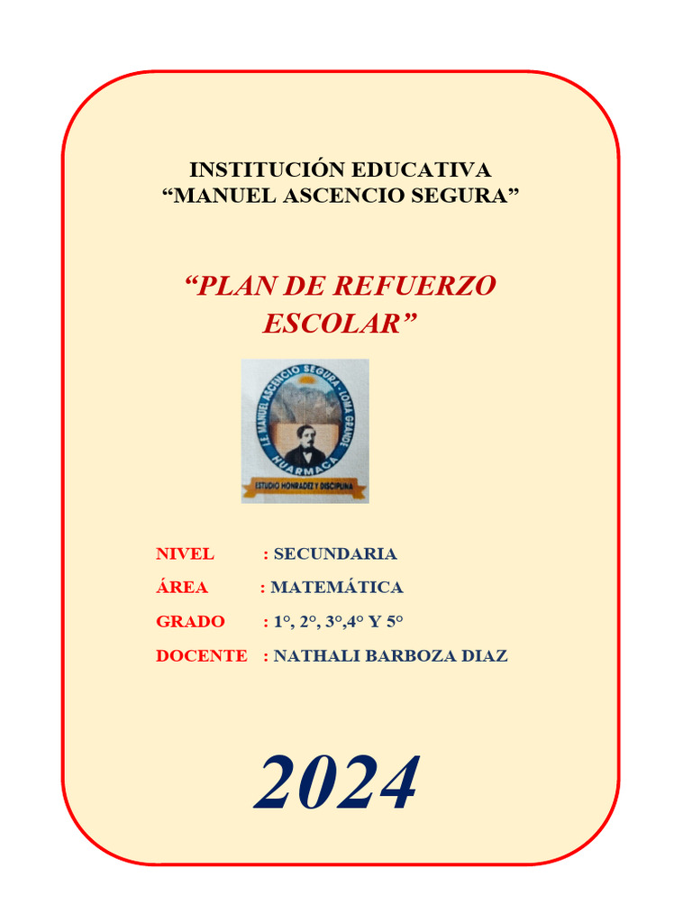 Plan de Refuerzo Escolar-2024 | PDF | Evaluación | Cognición