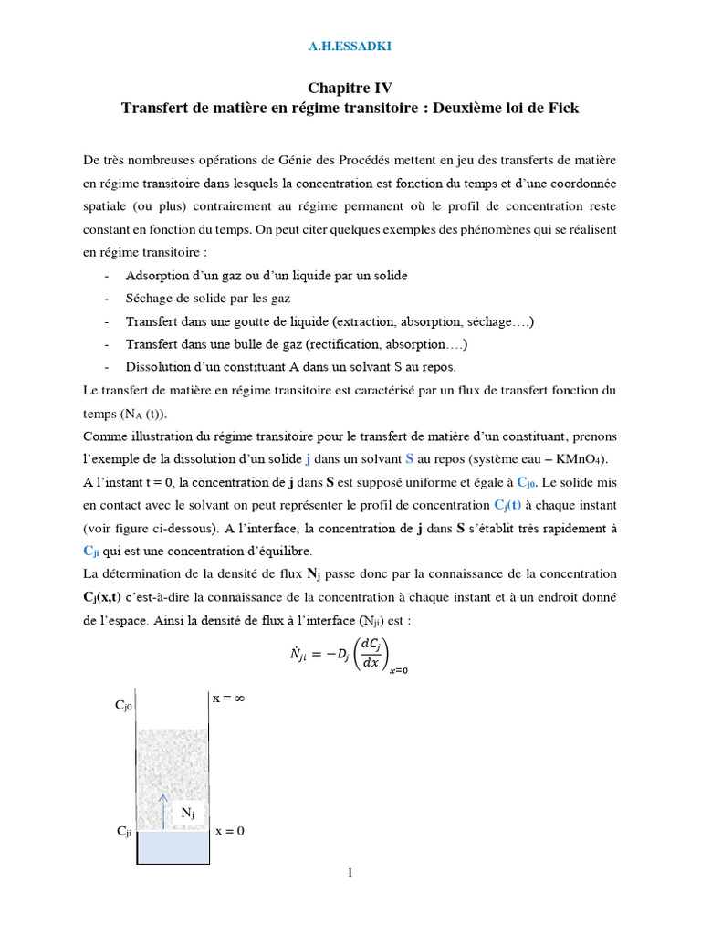 Transfert de matière : Deuxième loi de Fick | PDF | Chimie physique ...