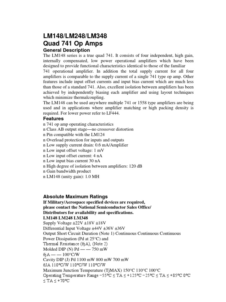 LM148/LM248/LM348 Quad 741 Op Amps: General Description | PDF ...