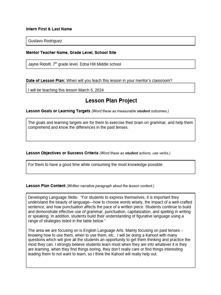 internship ccss lesson plan template 2 | PDF | Lesson Plan | Education Theory