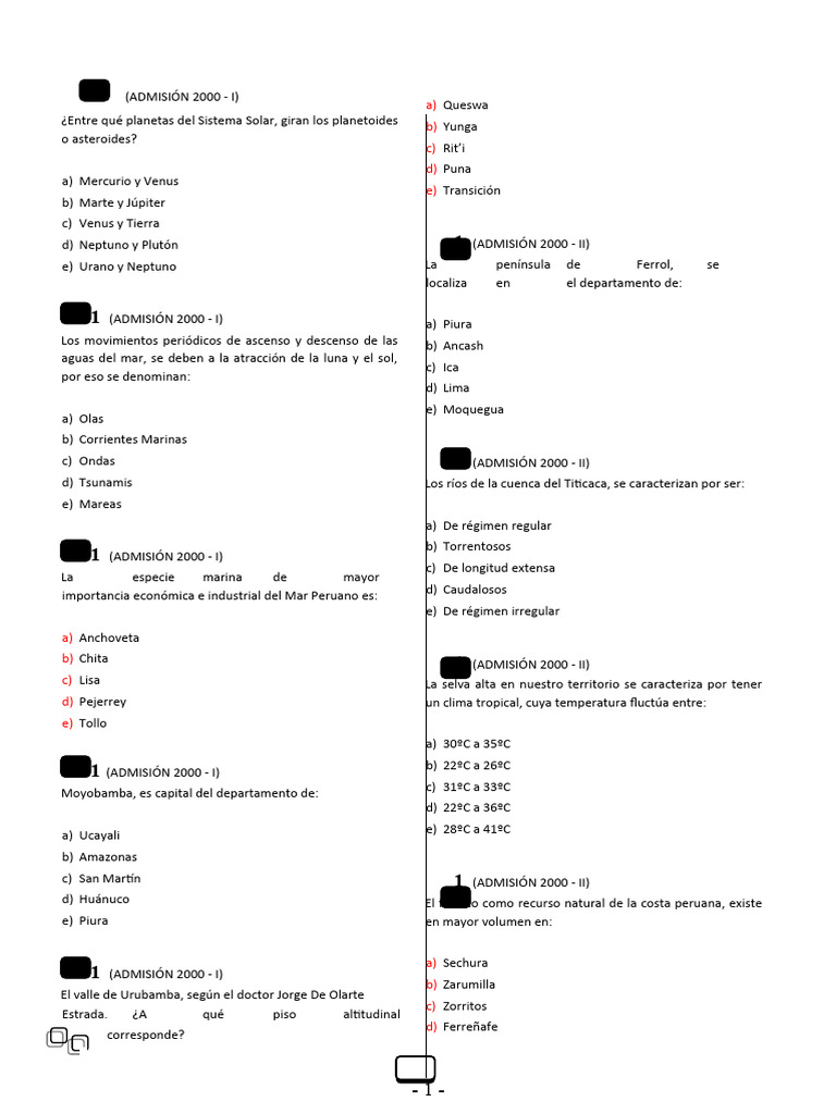 Examenes Geografia Admision | PDF | Perú | Andes