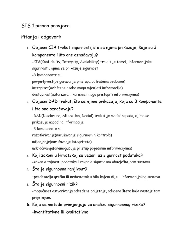 SIS Pitanja I Odgovori | PDF