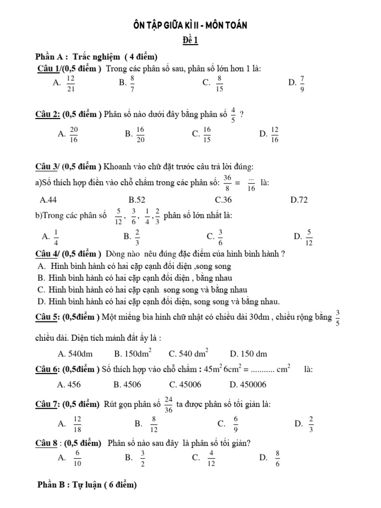 Ôn tập GK2 Toán 4 | PDF