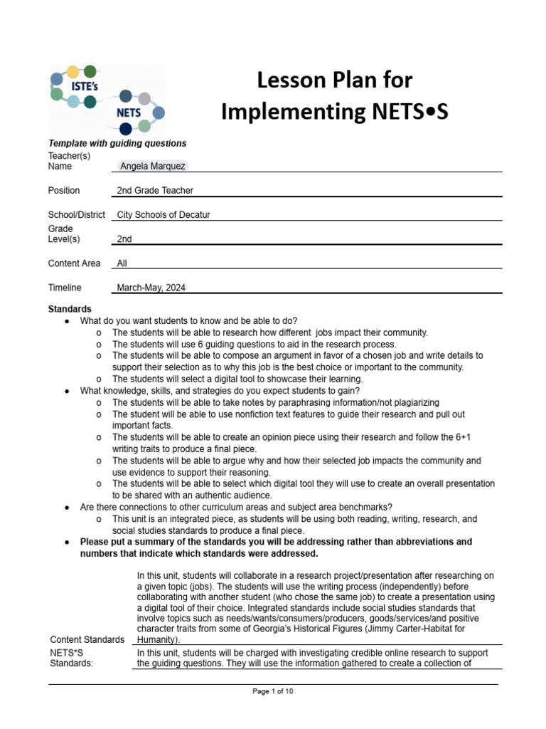 Marquez Lessonplantemplate-Iste-2022 | PDF | Rubric (Academic) | Learning
