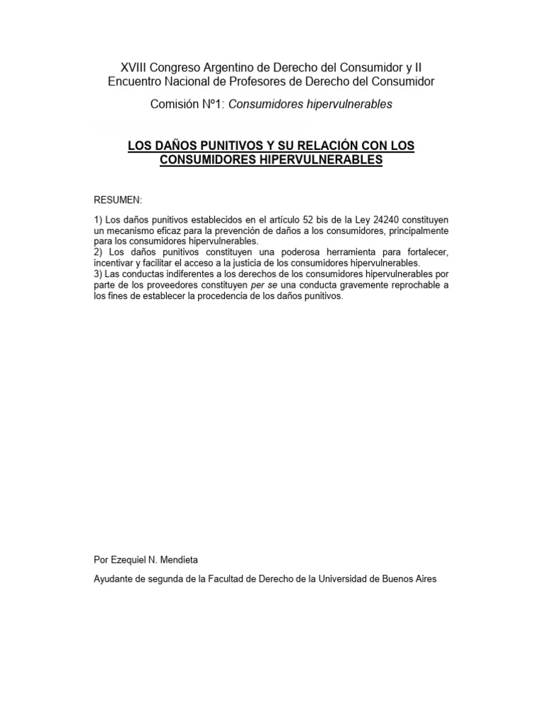 daño punitivo y su relacion con los consumidores hipervulnerables ... daño punitivo y su relacion con los consumidores hipervulnerables ...