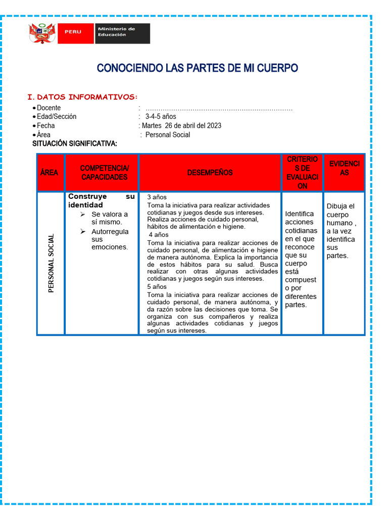 Sesion 2 Conociendo Las Partes de Mi Cuerpo | PDF | Autosuperación