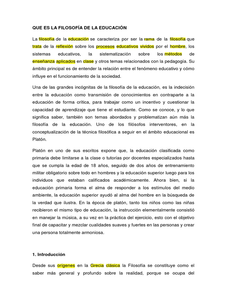 Características de la Filosofía Educativa | PDF | Sócrates | Platón