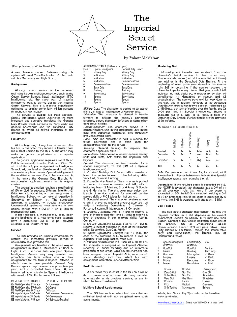 Traveller - Imperial Secret Service - From White Dwarf 27 | PDF ...