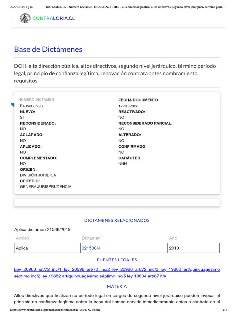 DICTAMENES - Número Dictamen_ E405363N23 - DOH, alta dirección pública ...